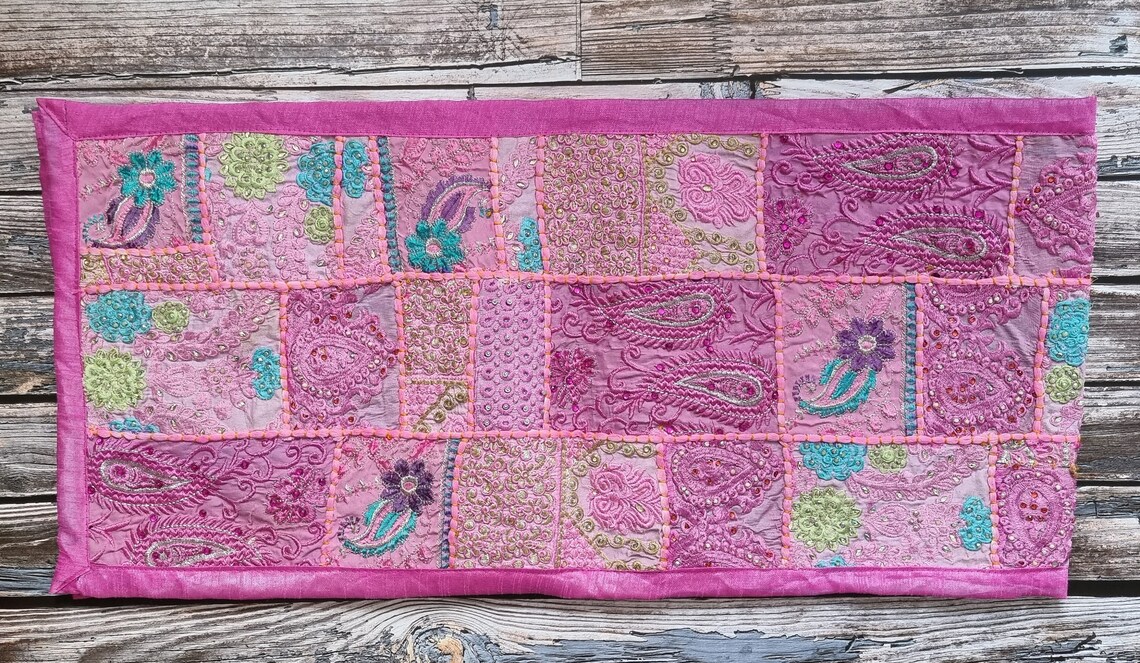 Embroidered Table Runner. Patchwork Sari Wall Hanging Made in | Etsy