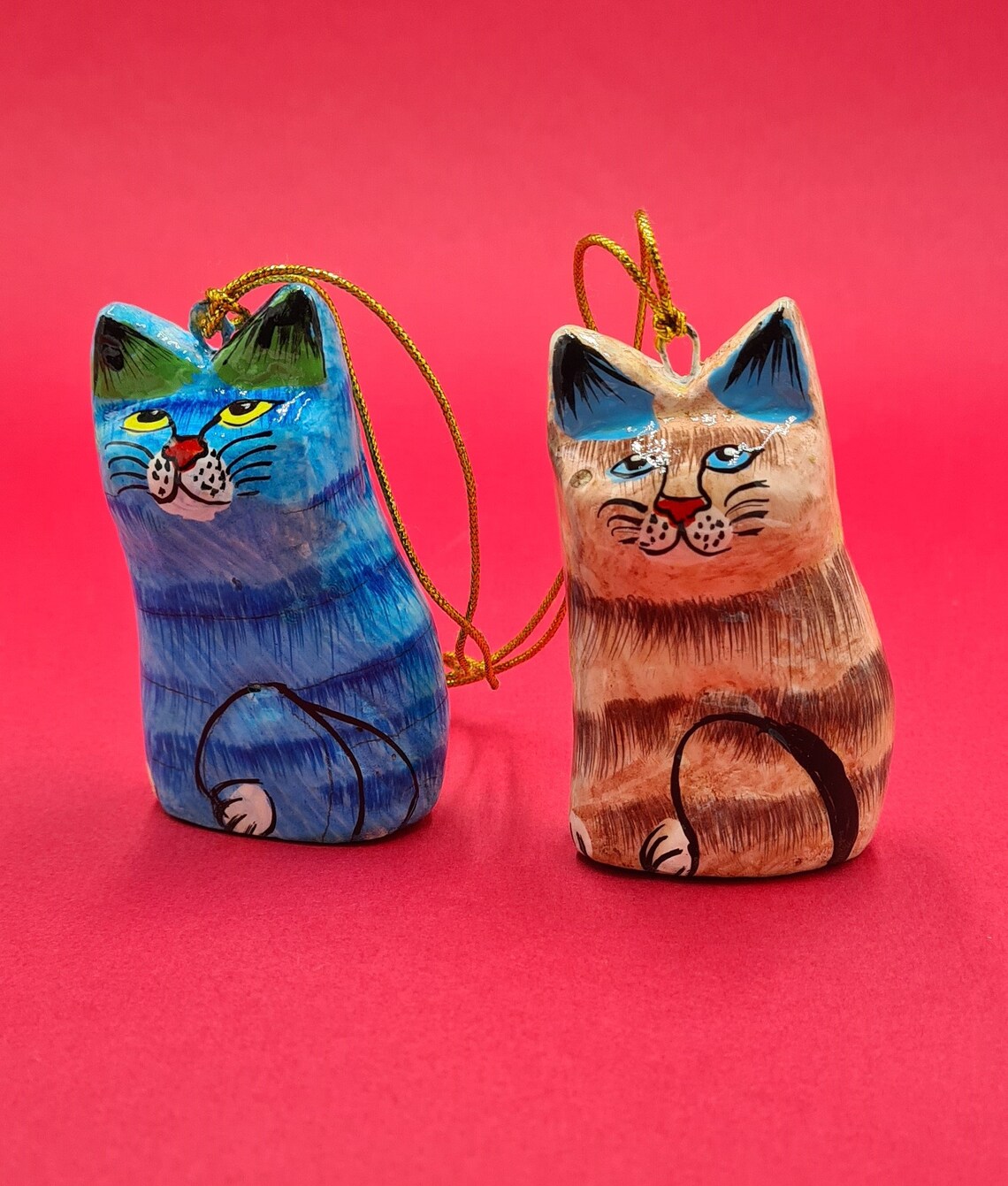 Set of 2 paper mache cats. Hand-painted decorative cats. | Etsy