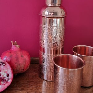 Engraved Copper Bottle Set: Handmade Indian Copperware - Etsy