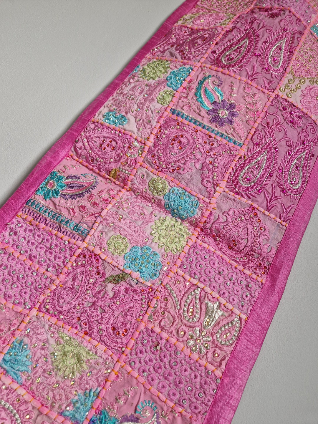 Embroidered Table Runner. Patchwork Sari Wall Hanging Made in India - Etsy