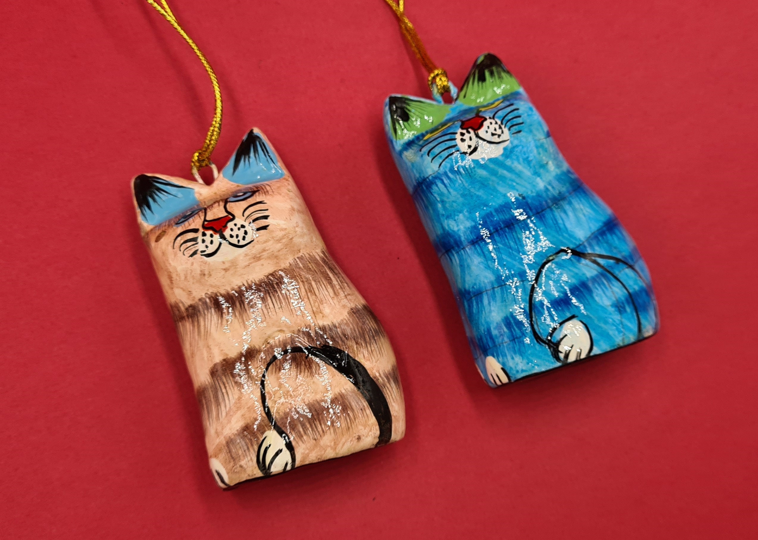 Set of 2 Paper Mache Cats. Hand-painted Decorative Cats. - Etsy