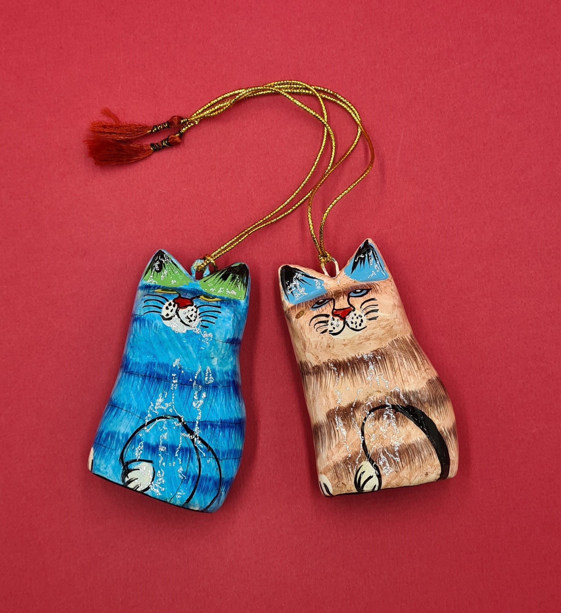 Set of 2 paper mache cats. Hand-painted decorative cats. | Etsy