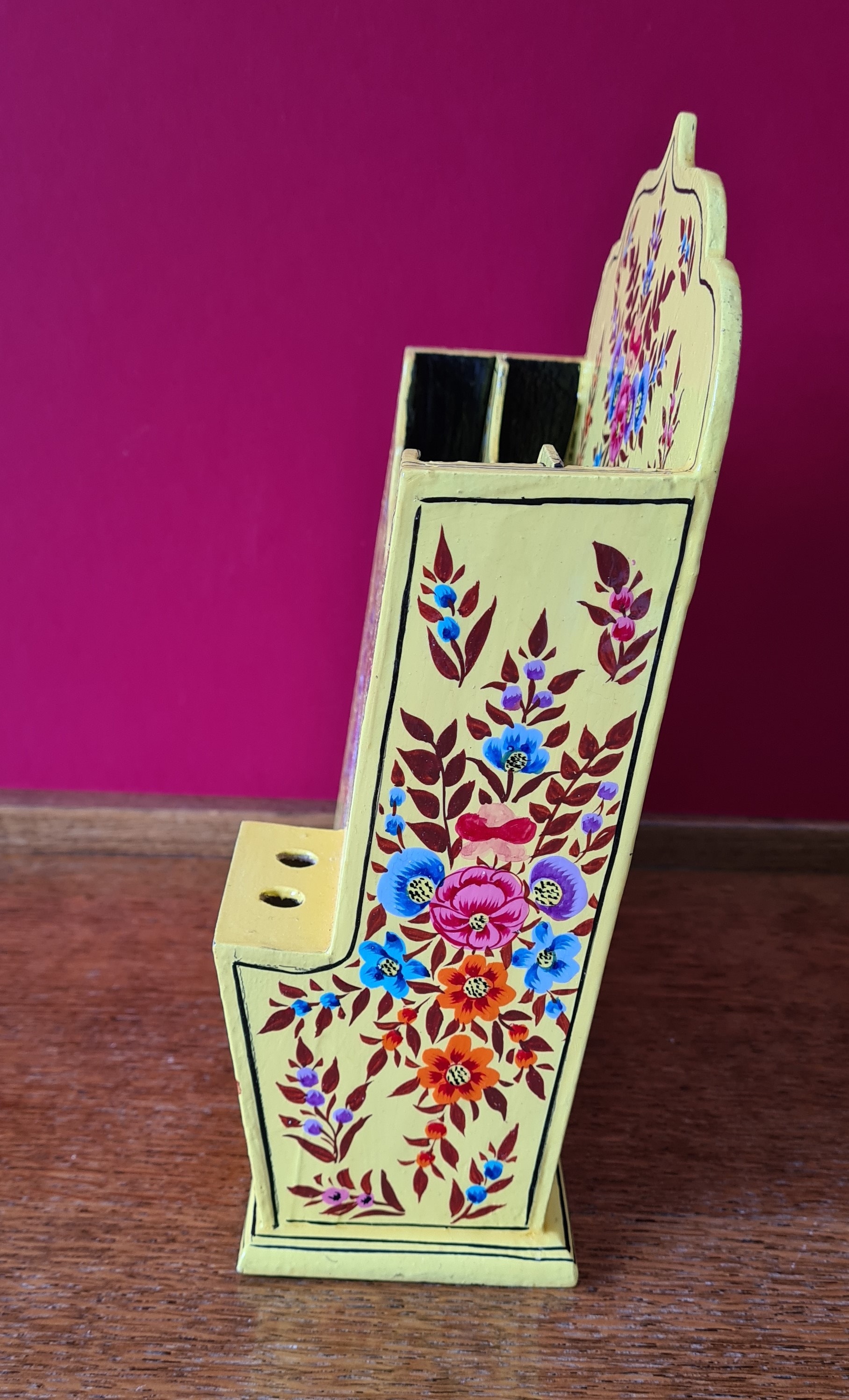 Hand-painted Paper Mache Letterbox Pencil Holder: Indian Floral Desk ...