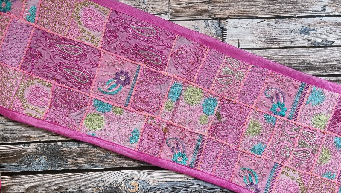 Embroidered Table Runner. Patchwork Sari Wall Hanging Made in | Etsy