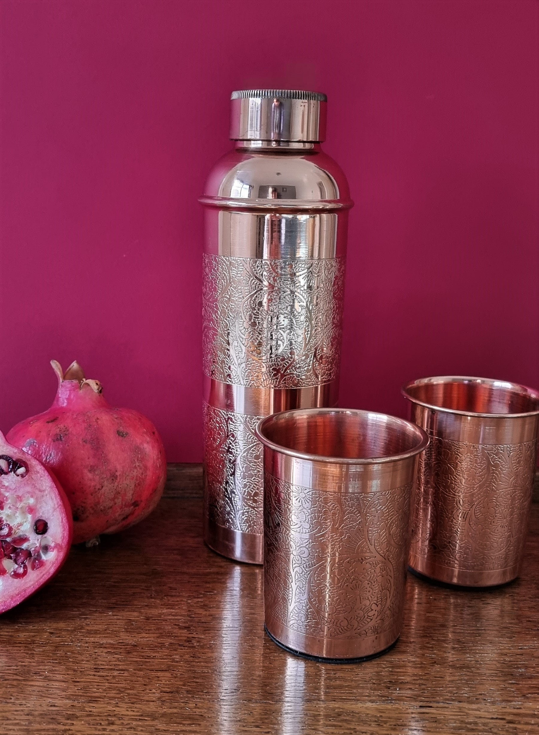 Engraved Copper Bottle Set: Handmade Indian Copperware - Etsy