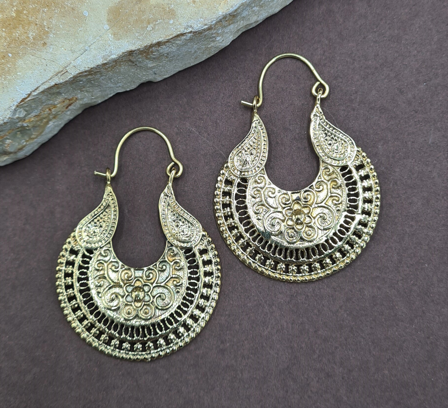 Gold brass gypsy earrings. Gold dangle earrings | Etsy