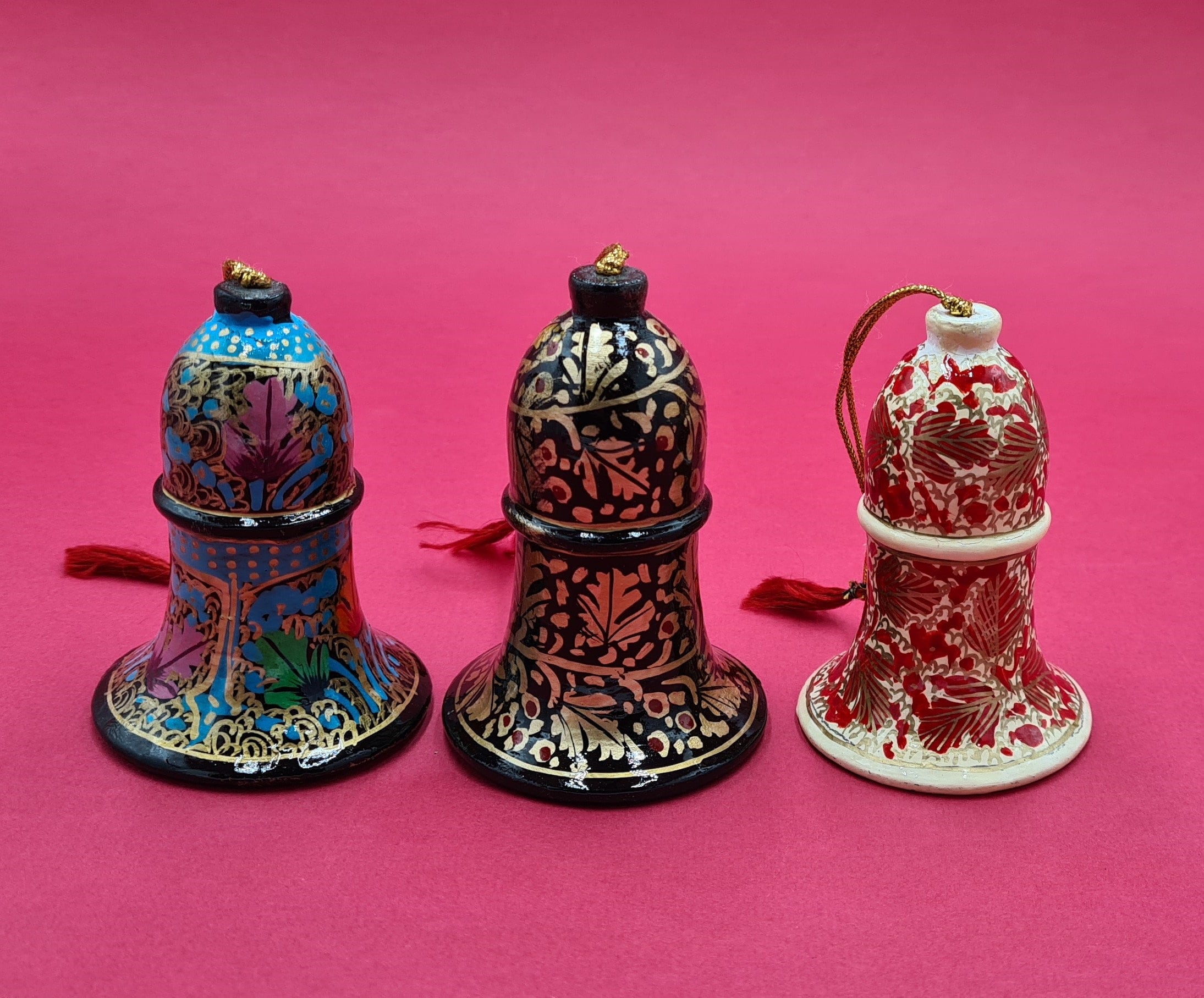 Set of 3 paper mache bells. Hand-painted decorative bells. | Etsy