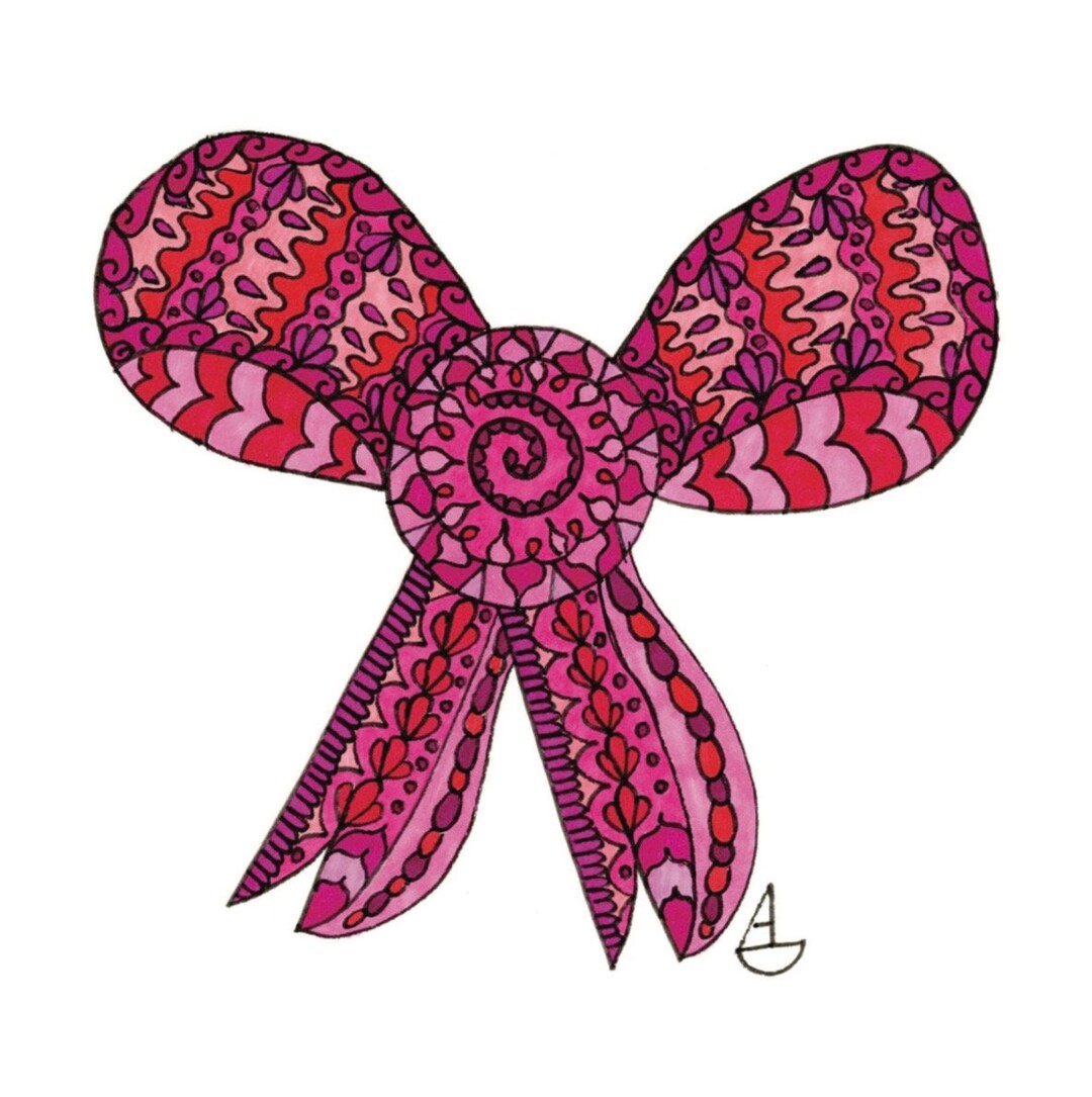 Pink Bow 6x6 Mini Zentangle Print - Etsy