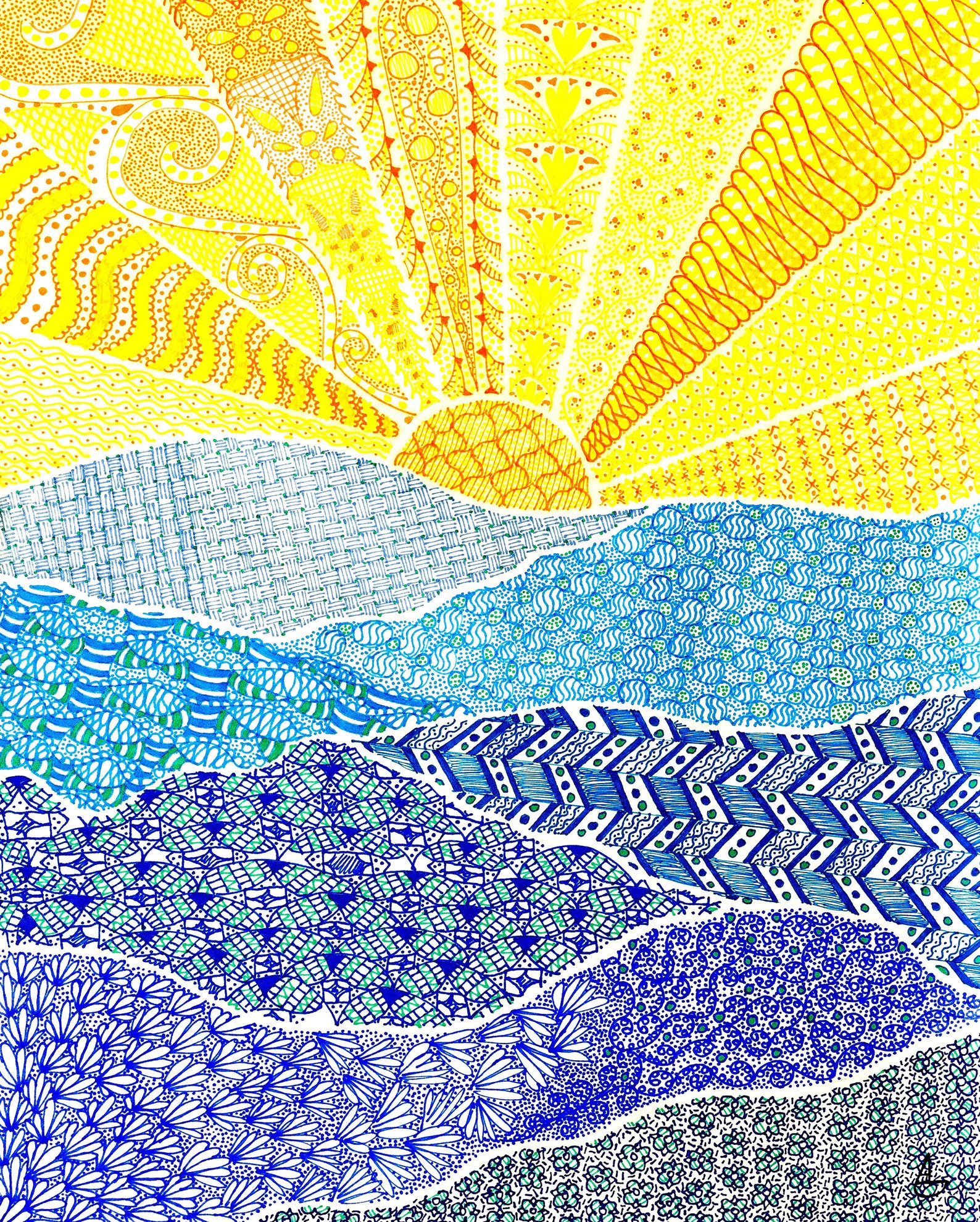 Aubade Zentangle Sunrise Sunset Print - Etsy