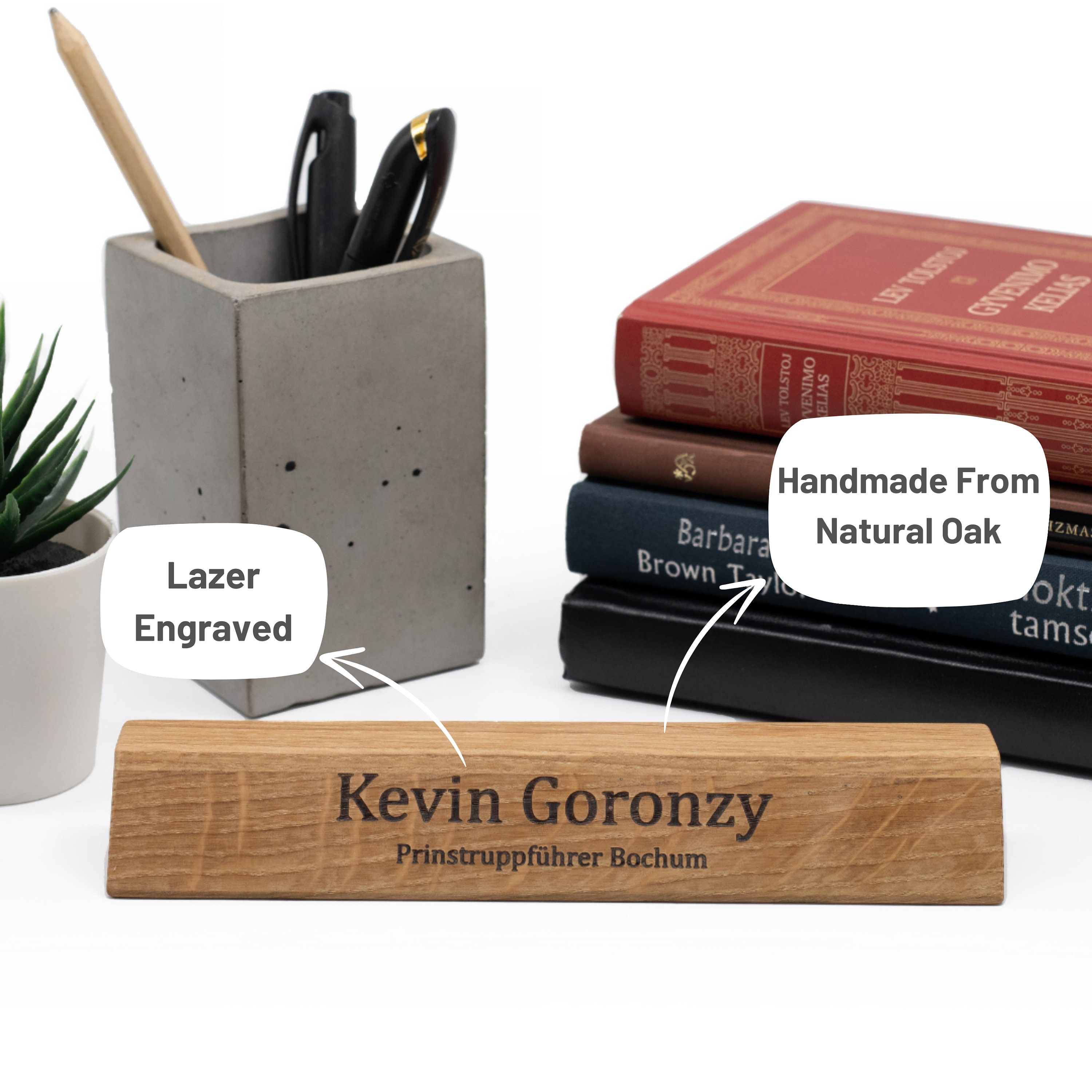 Personalized Desk Name Plate, Solid Oak Office Name Sign, Executive ...