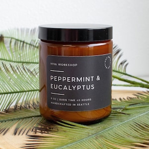 Peppermint & Eucalyptus Candle Spa Candle With Essential Oils | Soy Candle Self Care Gift | 8 Oz ...