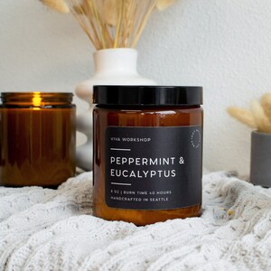 Peppermint & Eucalyptus Candle Spa Candle With Essential Oils | Soy Candle Self Care Gift | 8 Oz ...