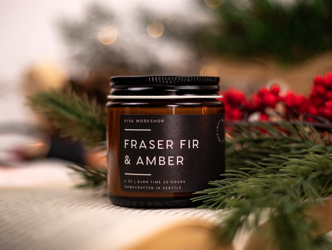 Fraser Fir Soy Wax Candle in Amber Jar | Christmas Tree Soy Candle ...