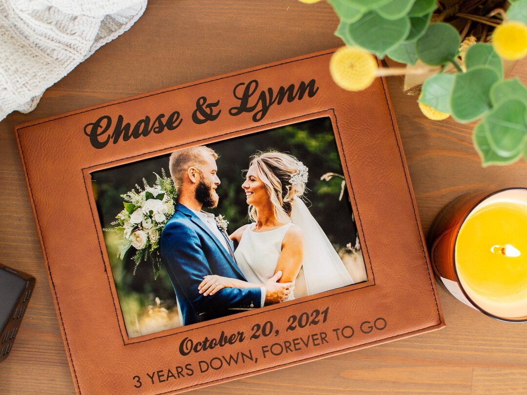 Personalized Leather Picture Frame | 3rd Anniversary Gift for Couple ...