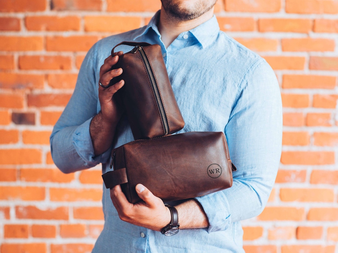 Engraved Leather Dopp Kit for Men | Personalized Toiletry Bag | Travel ...