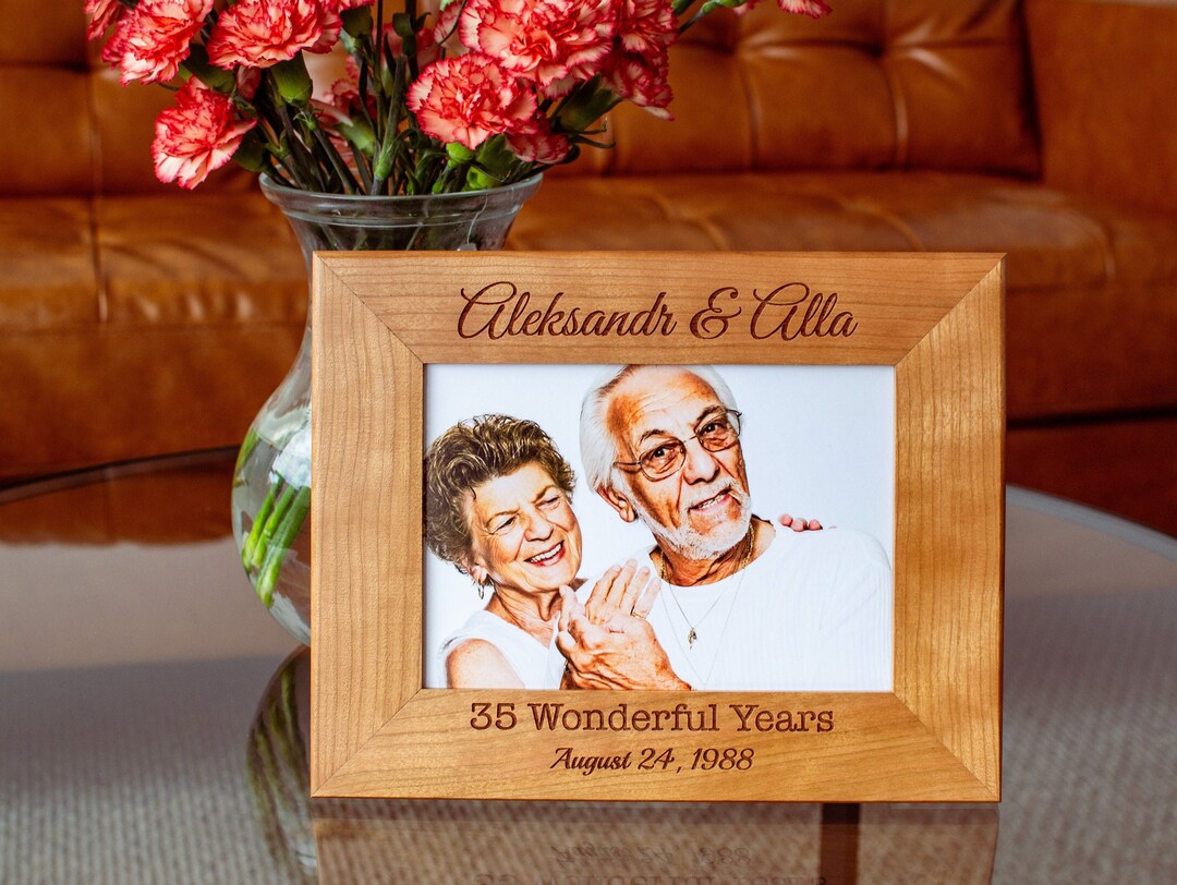 Personalized 35th Anniversary Wooden Photo Frame - Custom Wood Picture ...