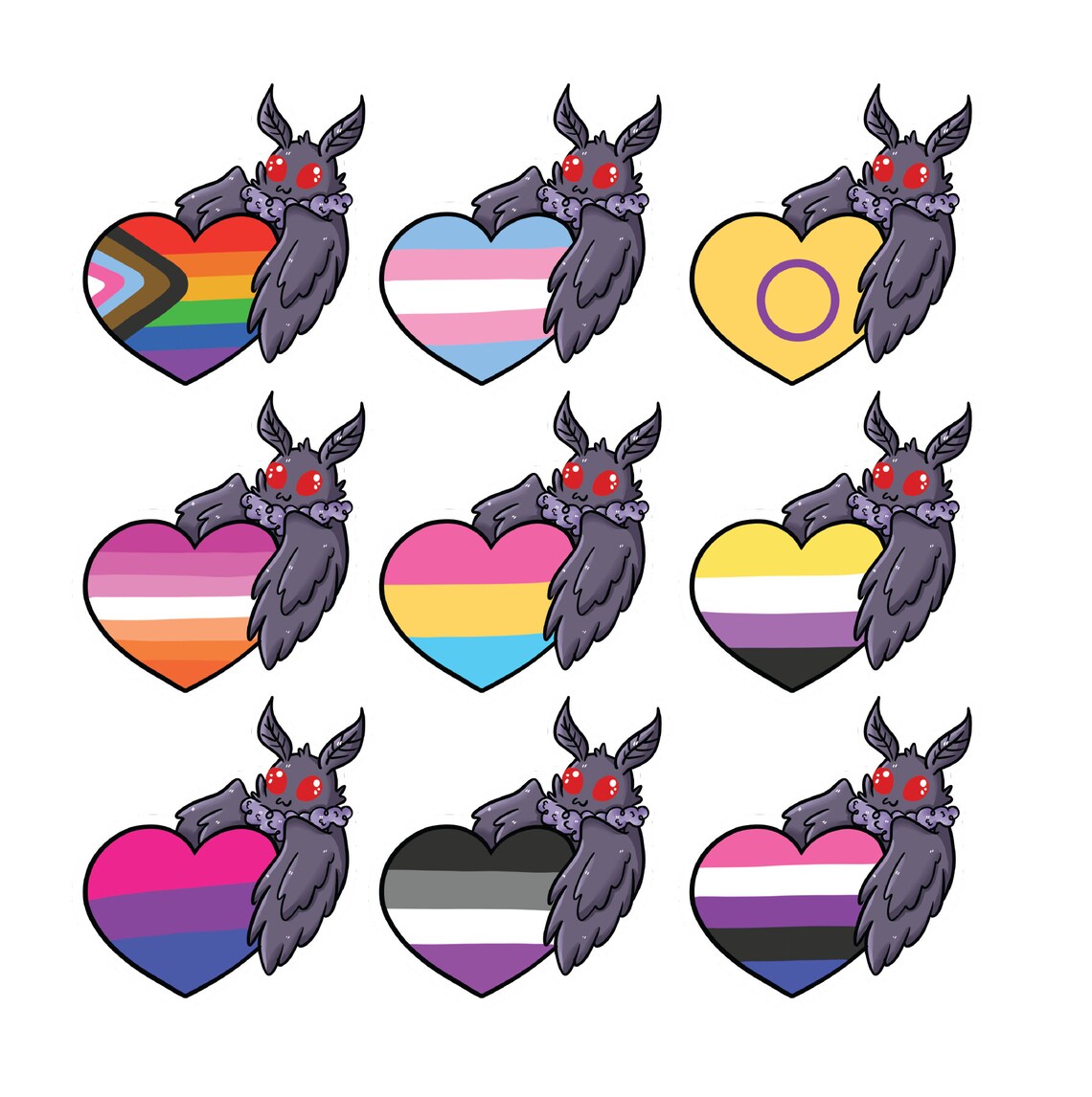 Mothman Pride Stickers Cute Cryptid Weatherproof Glossy - Etsy