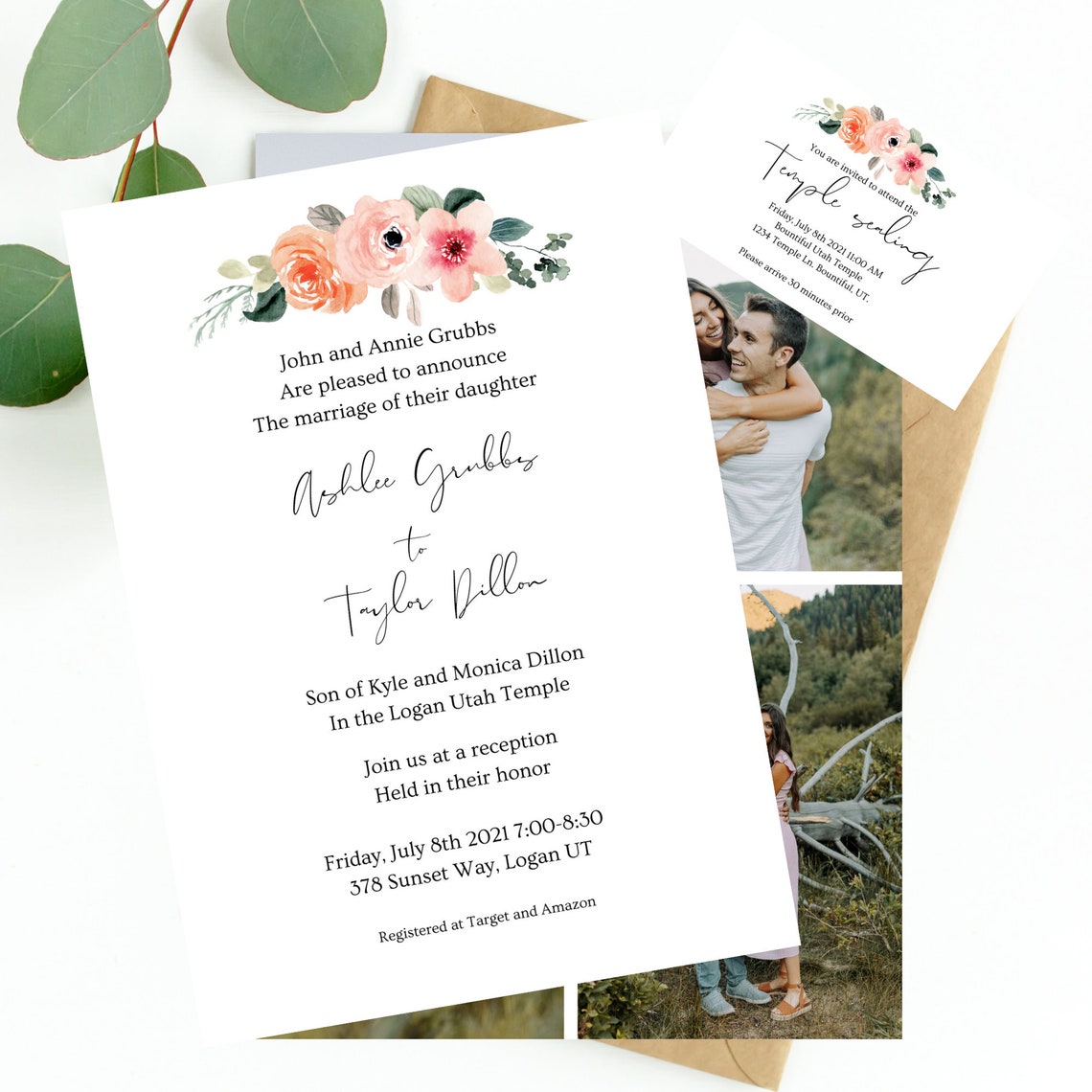Editable Wedding Announcement + LDS Temple Sealing Card Template - Etsy
