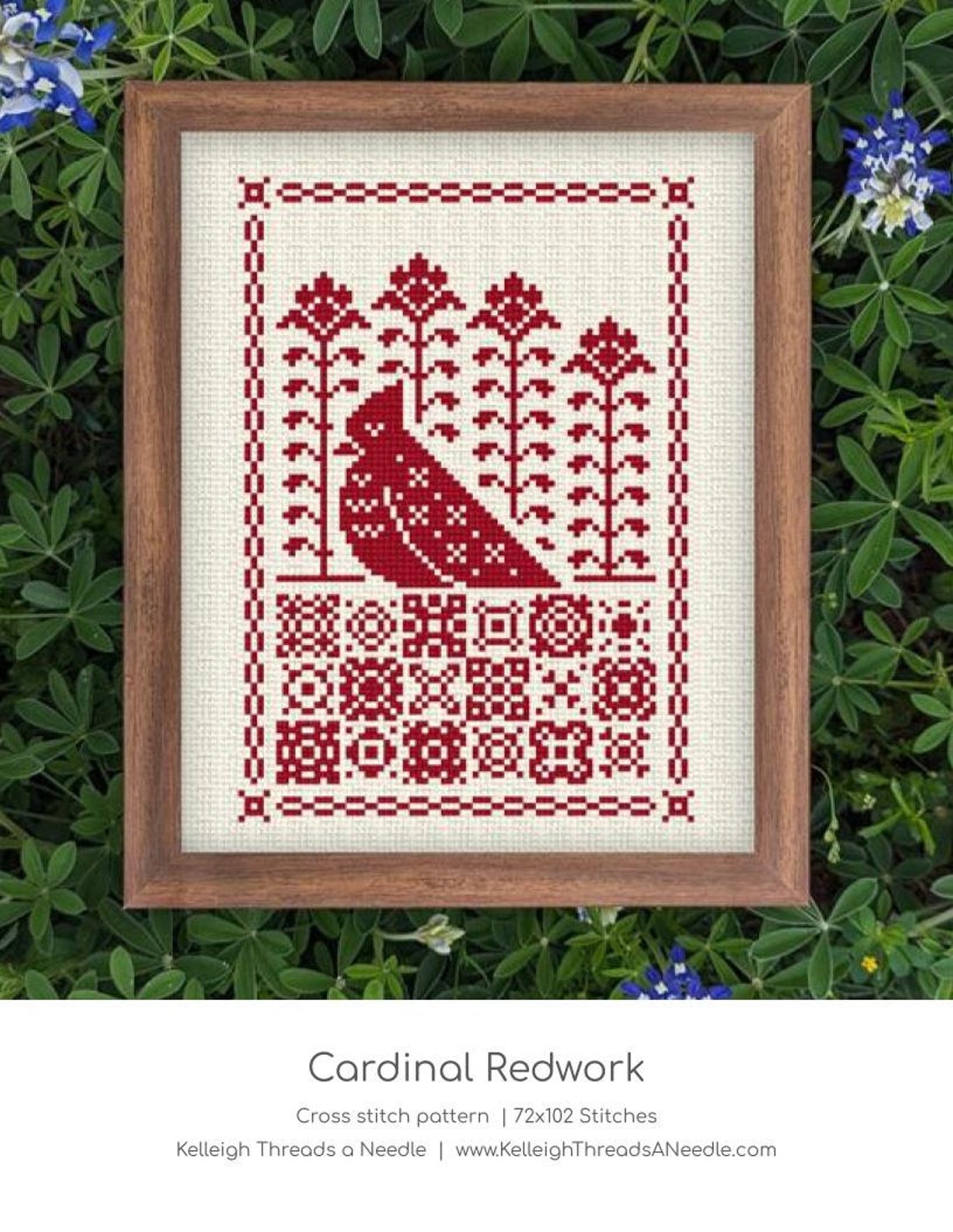Cardinal Redwork Cross Stitch Pattern Download Bird and Nature Themed ...