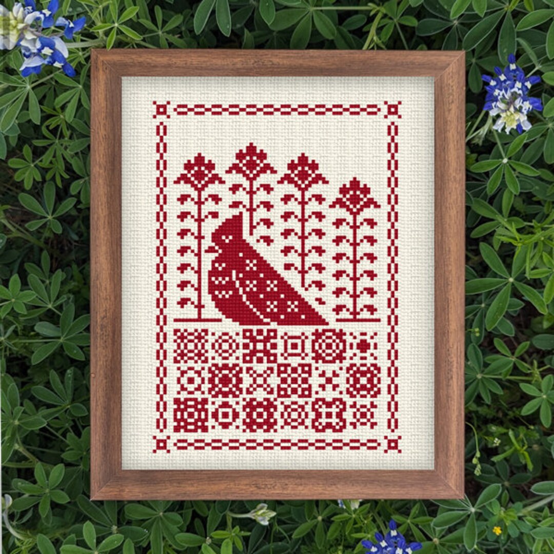 Cardinal Redwork Cross Stitch Pattern Download Bird and Nature Themed ...