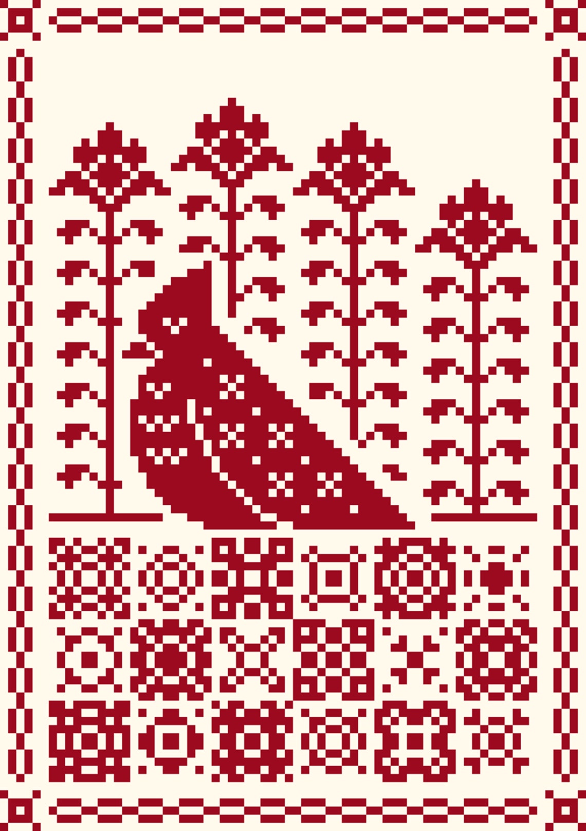 Cardinal Redwork Cross Stitch Pattern Download Bird and Nature Themed ...