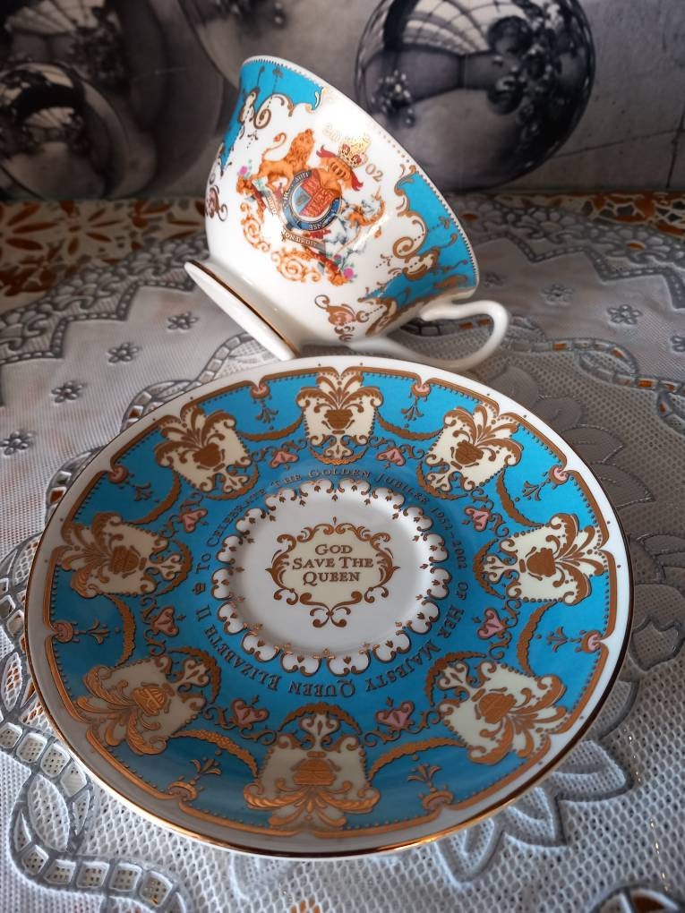 Royal Vintage Set of Teacup and Saucer God Save the Queen - Etsy