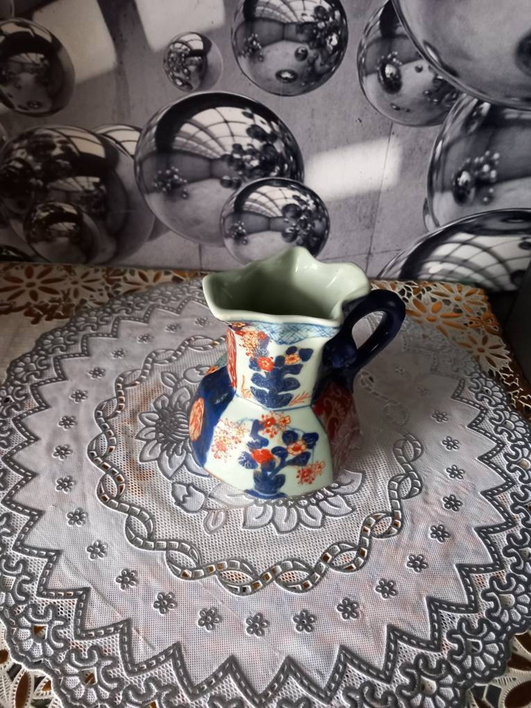 Vintage Small Lovely Ironstone Blue and Red Pitcher - Etsy