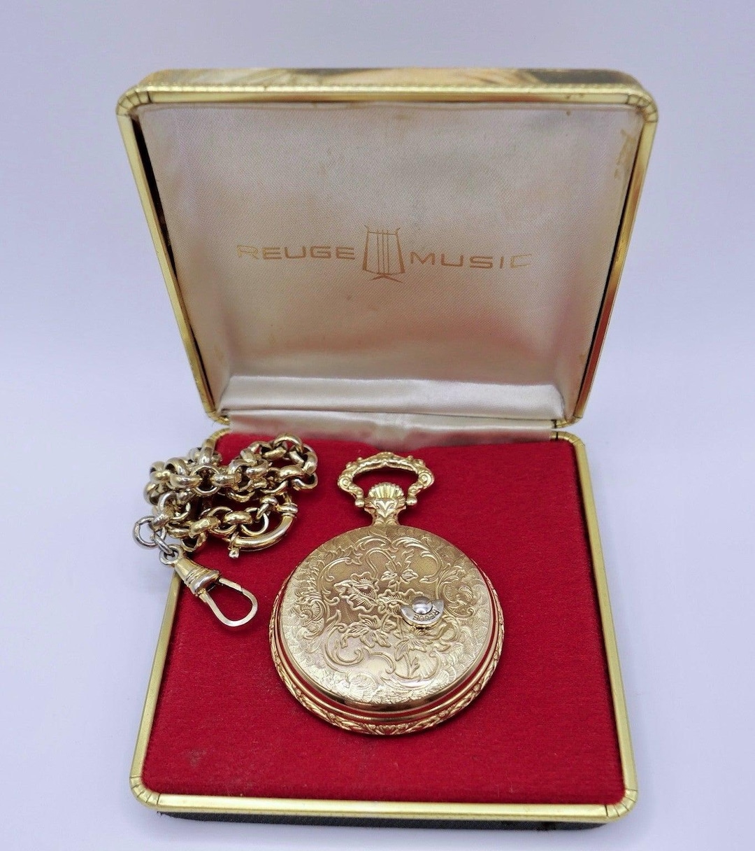 Reuge 1615 Musical Pocket Watch, Gold Plated, 17 Jewels, Melody, Swiss ...