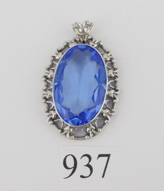 Large Art Deco 835 Silver Pendant with 4.1 Ct Blue Gl… - Gem