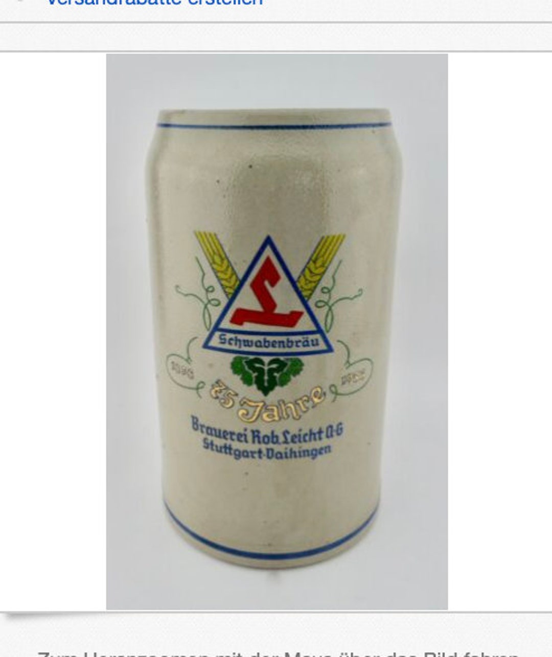 3 Liter Beer Mug 1878 1953 Schwabenbräu 75 Years Stuttgart Vaihingen ...