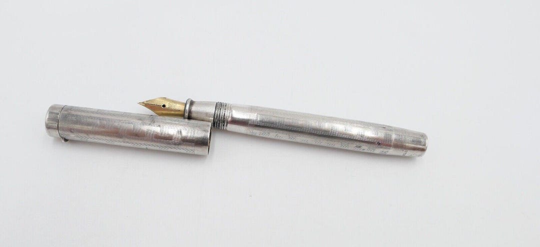 Old Fountain Pen Collector's Item Silver EDACOTO France 585/14 Ct Gold ...