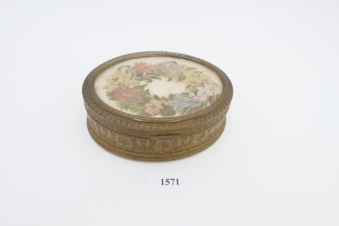 Old Brass Casket / Case / Box Tapestry Embroidery for Jewelry Etc. - Etsy
