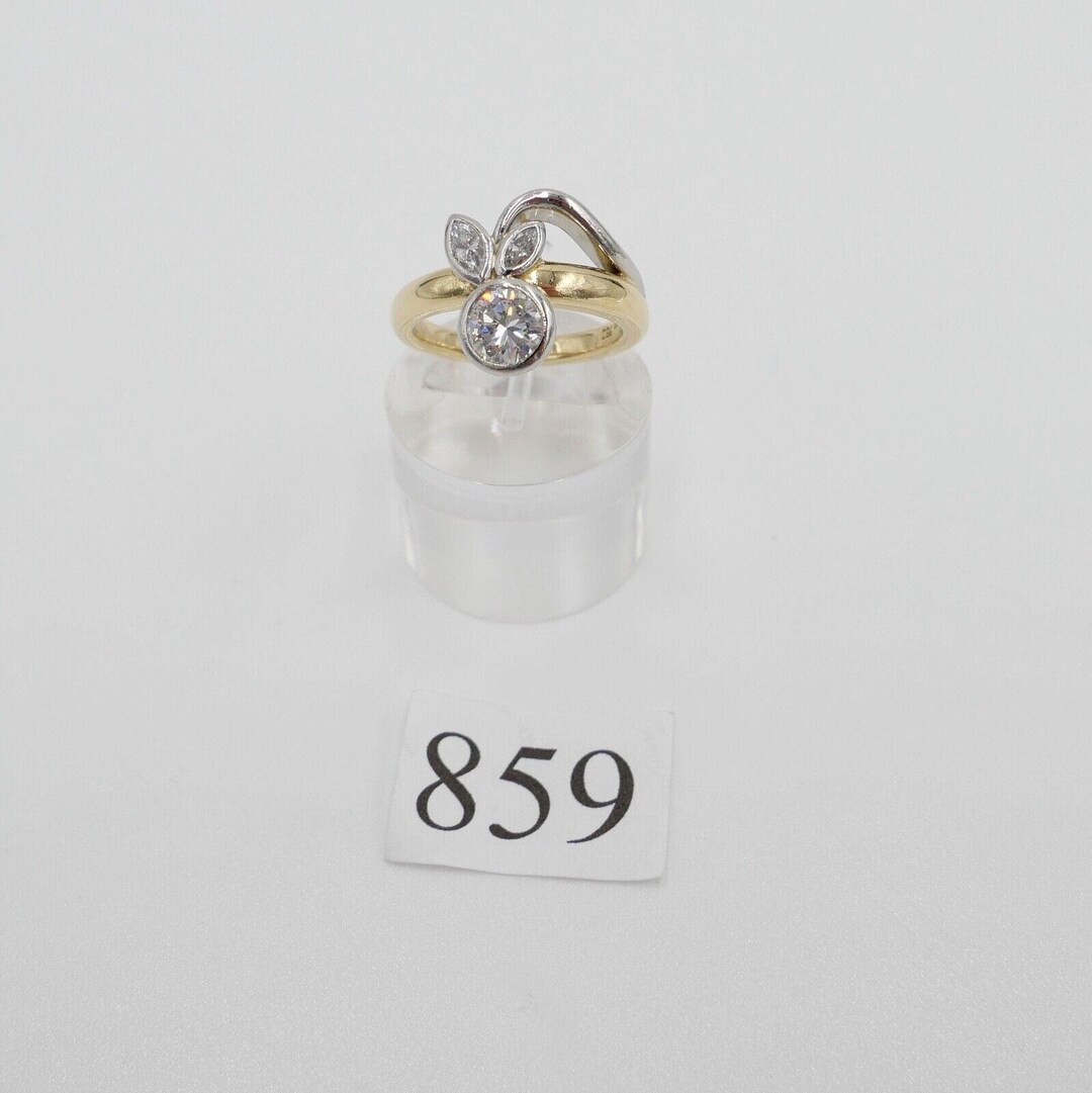 JACOBI Floral Bicolor 750 18K Gold & 950 Platinum Ring Brilliant 1.06 ...