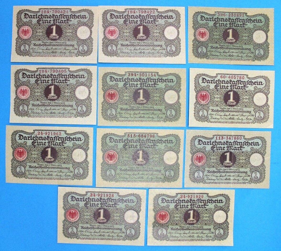 11x Ro. 64 Banknote 1 Mark 1920 Darlehnskassenschein TOP Old Bill KSF ...