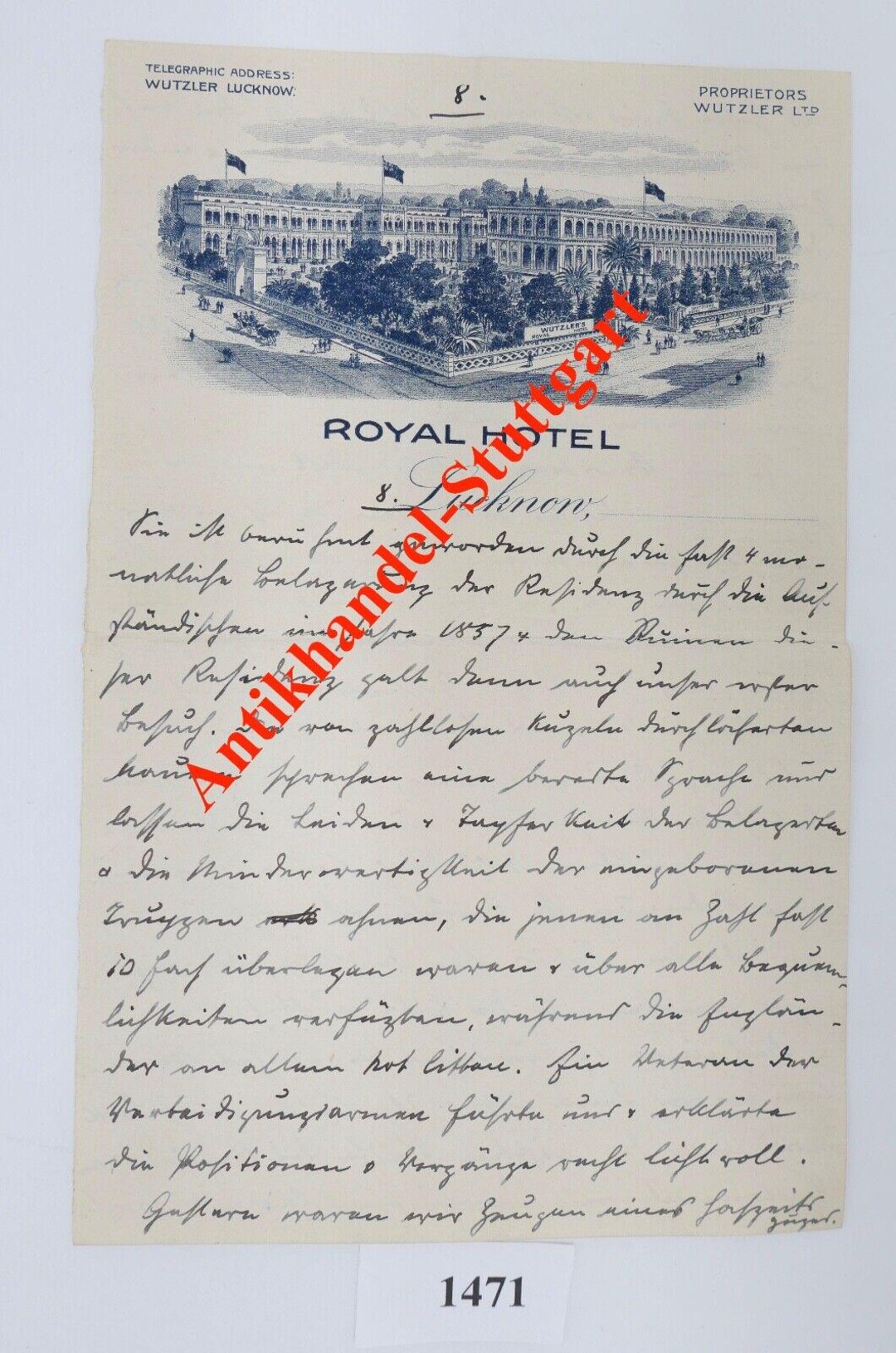 Old Letter, Telegram, Report, ROYAL HOTEL LUCKNOW, Lucknow, Around 1910 ...