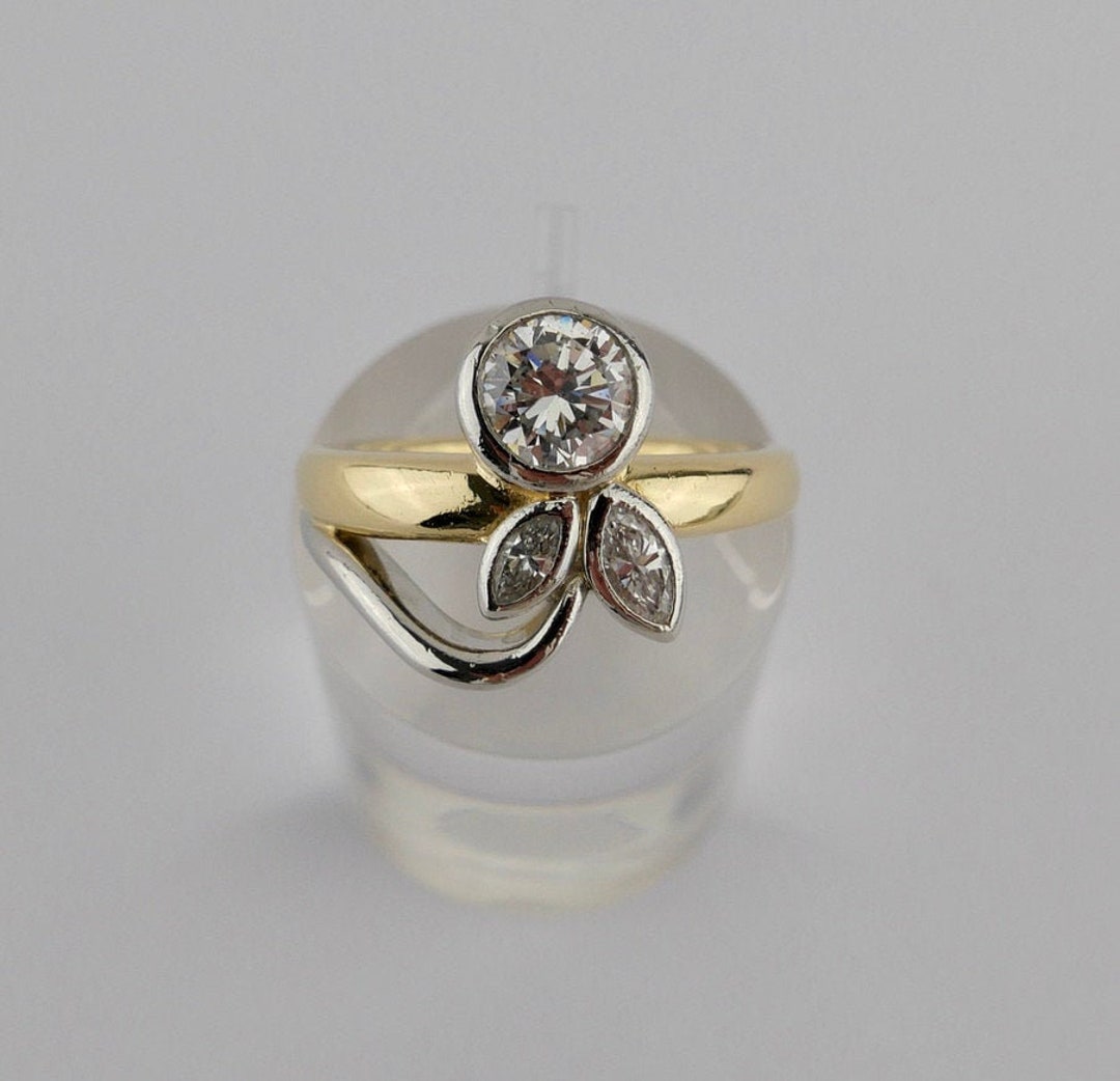 Floral JACOBI Bicolor 750 18K Gold & 950 Platinum Ring - Etsy