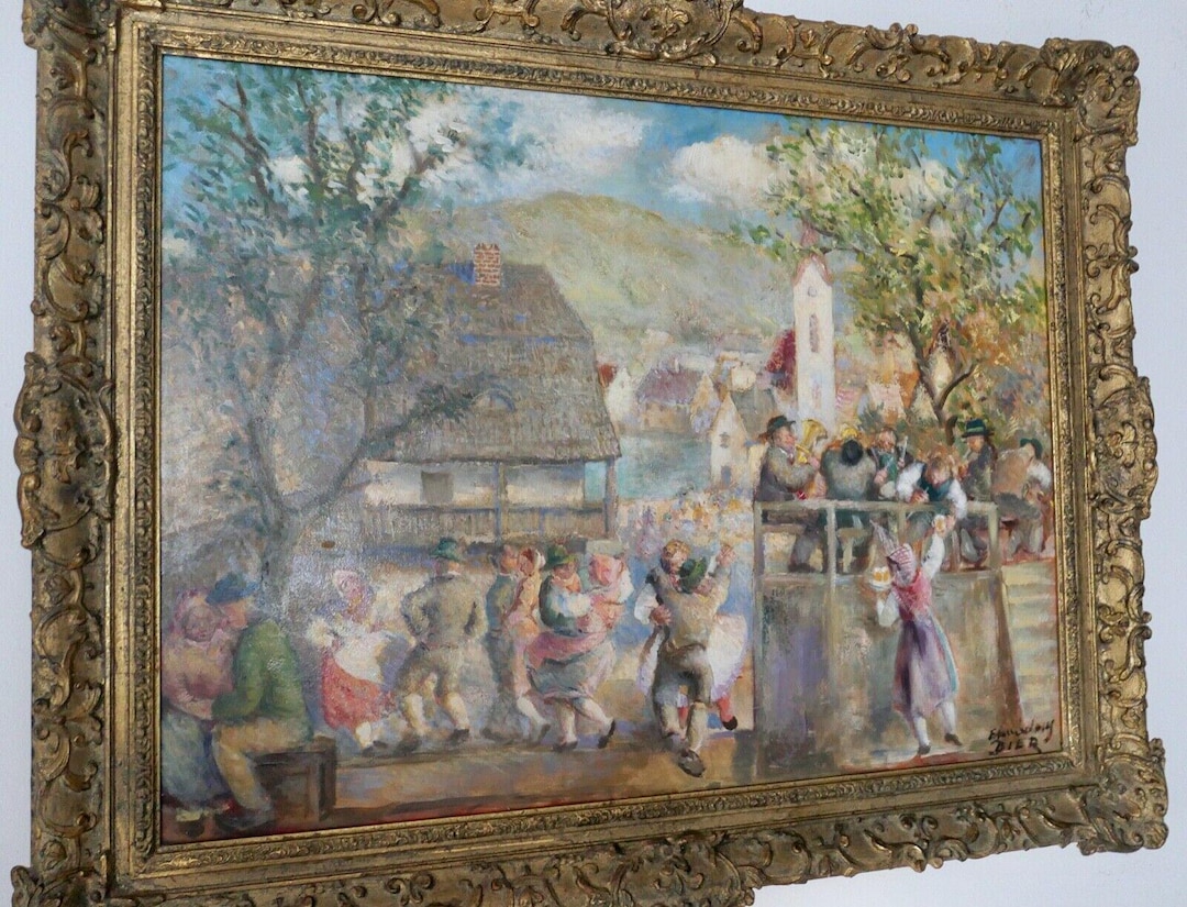 Oil Painting " Erhard Amadeus Dier " (1893-1969) Vienna PEASANT DANCE ...