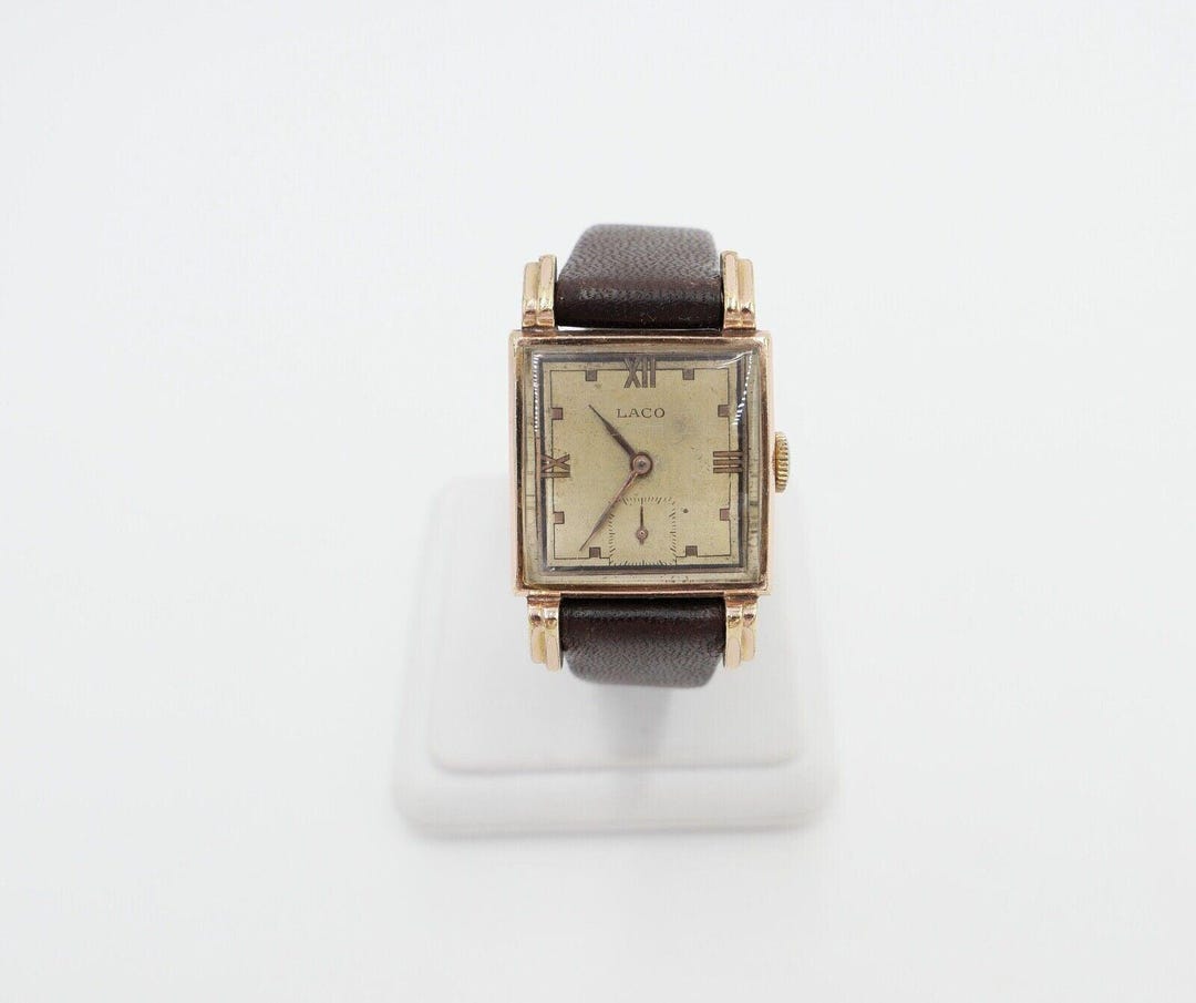 Vintage 1930s / Very Rare LACO Carree Men's Watch Cal. 526 Gold-plated ...