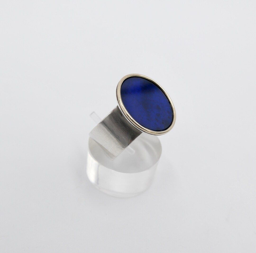 80s Round Head Silver Ring Ladies Round Large Lapis Lazuli Gold Plated ...