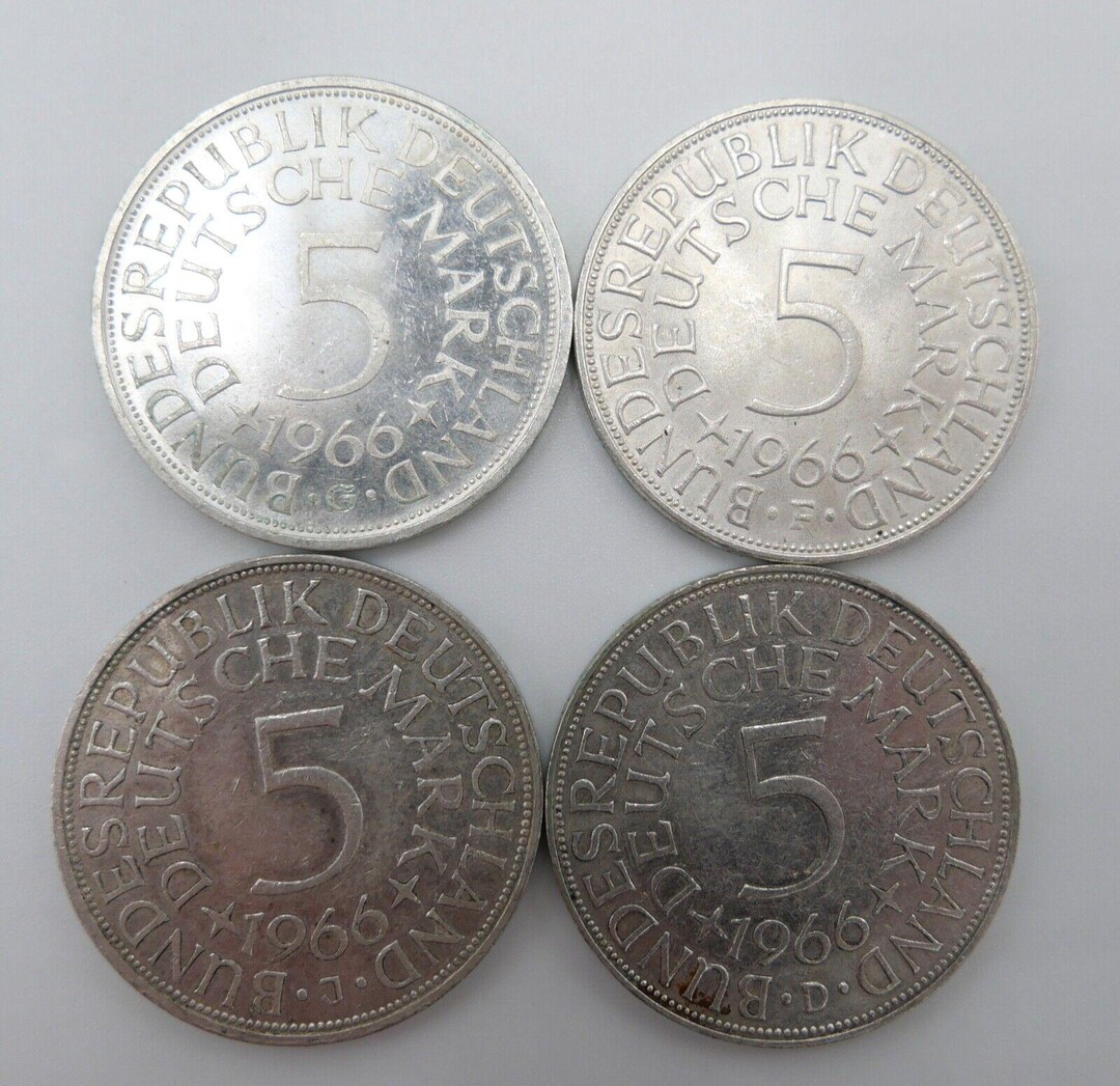 4x 5 dm 1966 j.387 silbermünzen silberadler heiermann komplettsatz d f ...