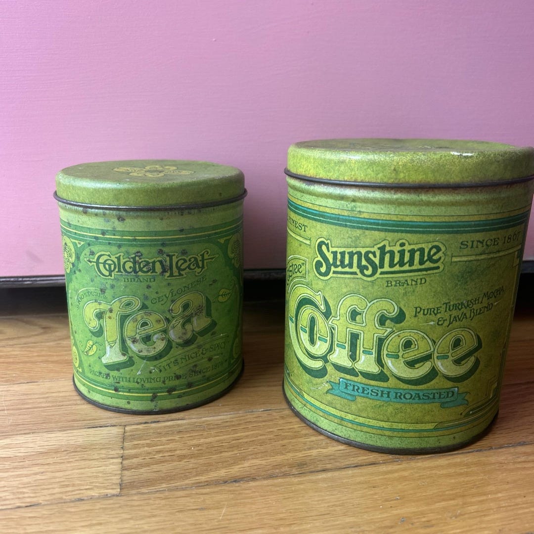 Set of 2 Ballonoff Canister Tin Coffee Tea Green Set With Lids - Etsy