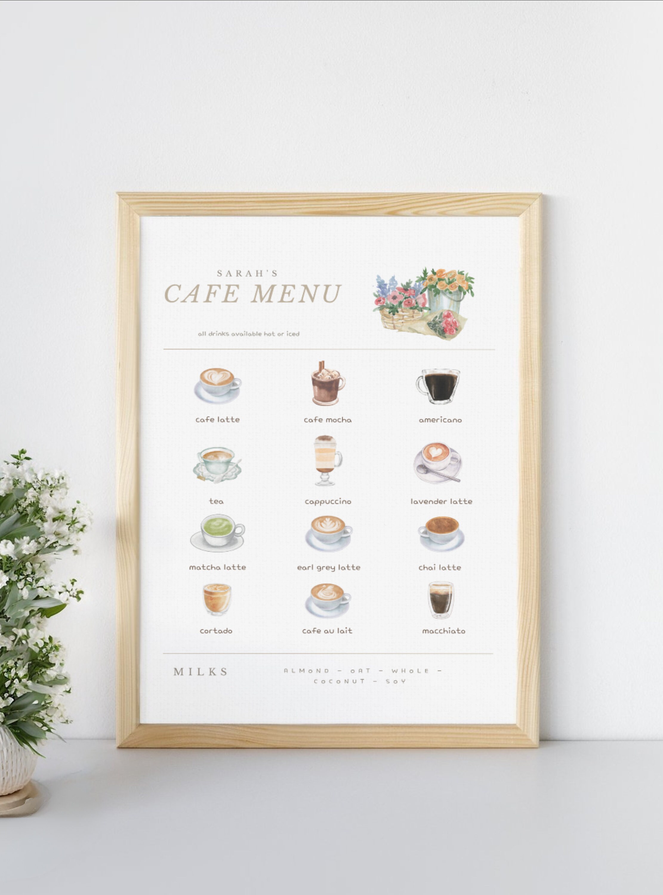 Custom Cafe Menu Art Print, Personalizable, Coffee Art Print, Gift Idea ...