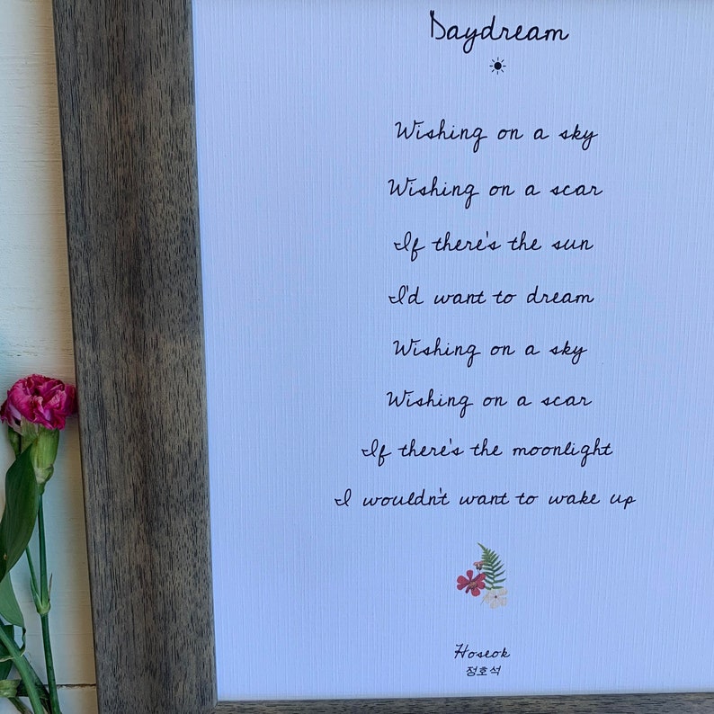 Hoseok/jhope Daydream Lyrics, Beautiful Quote, Wall Art - Etsy
