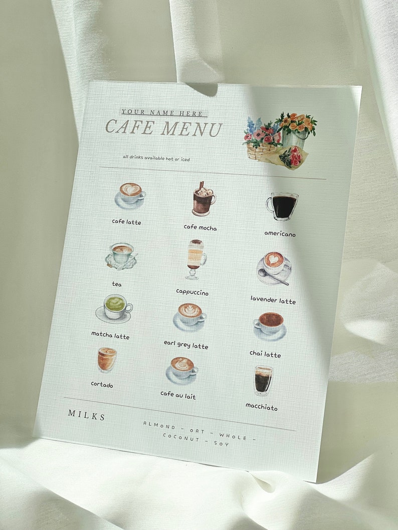 Custom Cafe Menu Art Print, Personalizable, Coffee Art Print, Gift Idea ...