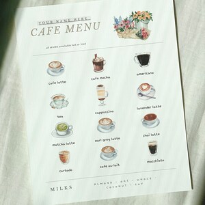 Custom Cafe Menu Art Print, Personalizable, Coffee Art Print, Gift Idea ...