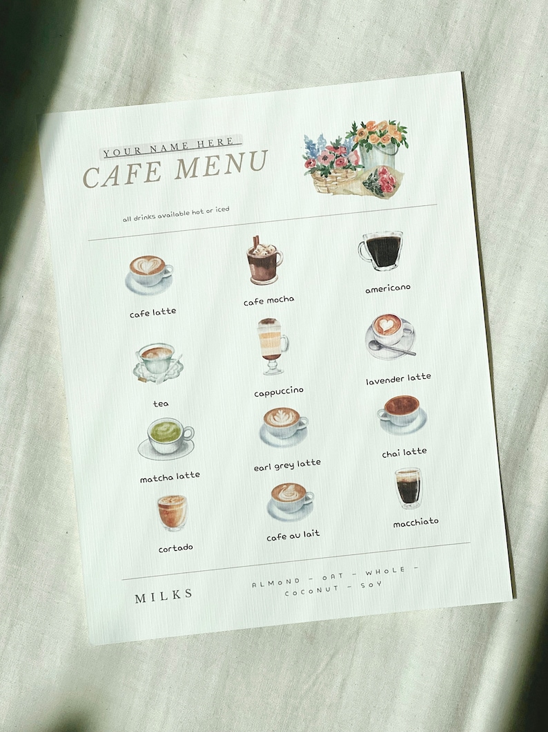 Custom Cafe Menu Art Print, Personalizable, Coffee Art Print, Gift Idea ...
