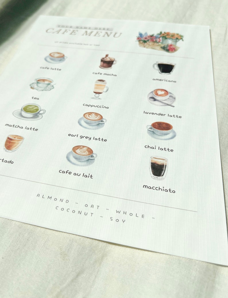 Custom Cafe Menu Art Print, Personalizable, Coffee Art Print, Gift Idea ...