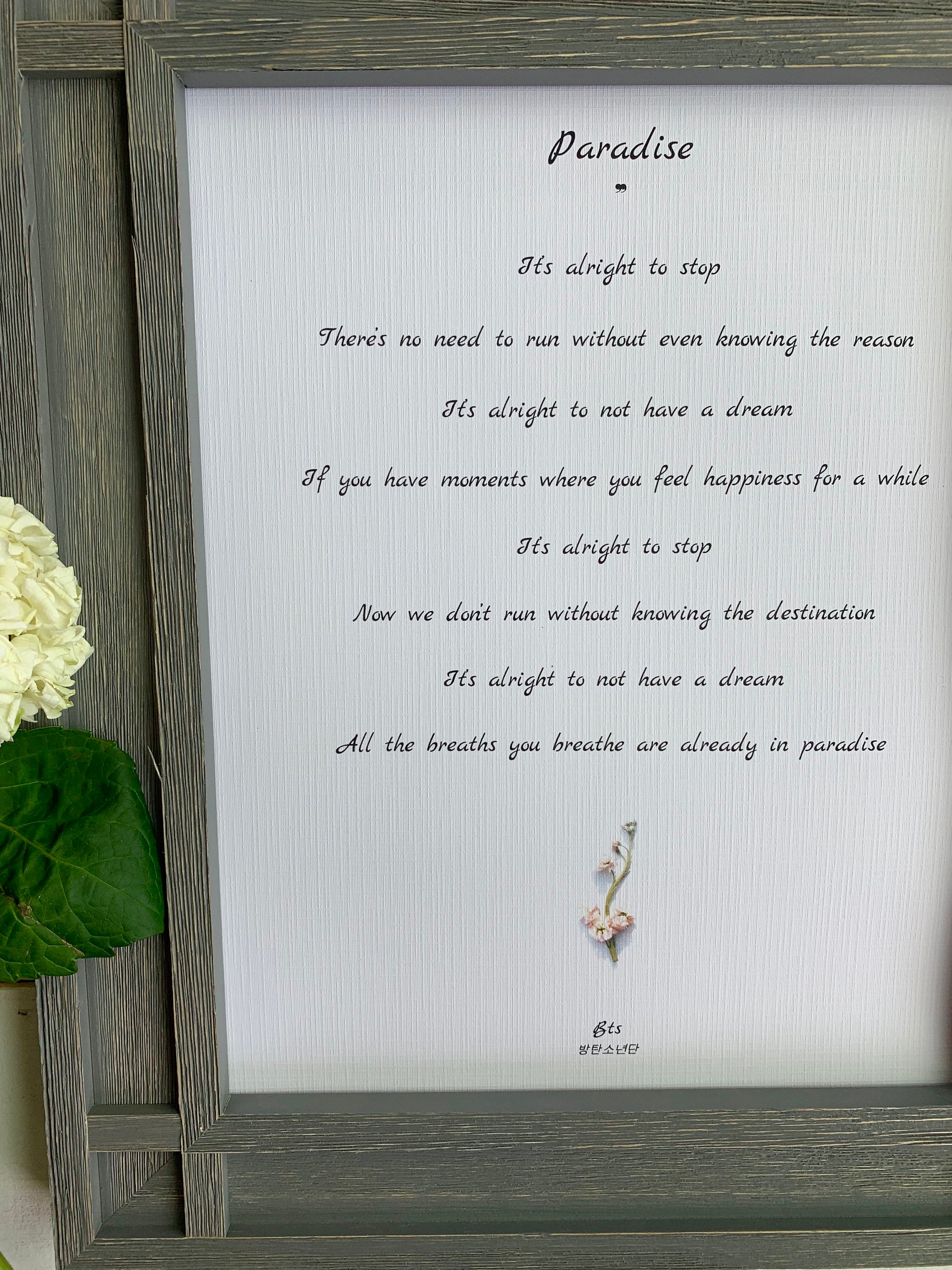 BTS Paradise Lyrics Beautiful Quote Wall Art - Etsy