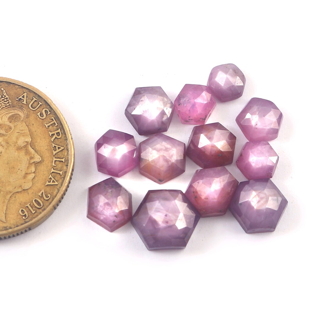 12 Piece, Pink Sapphire Rose Cut Slice, Sheen Sapphire Gemstone Faceted ...