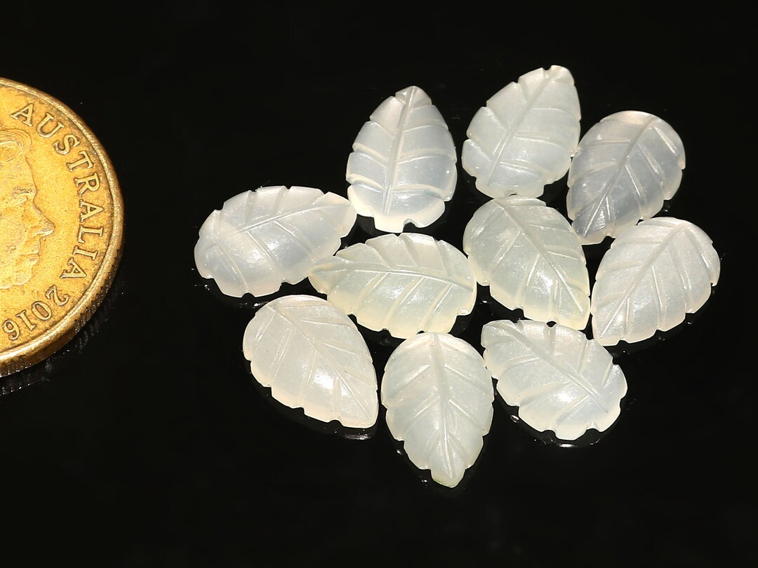 10 Piece, White Moonstone Leaves Gemstone Cabochon, Shiny Moonstone ...